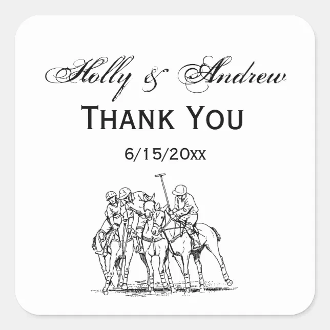 Vintage Stylized Polo Match Drawing #1 Black Square Sticker | Zazzle