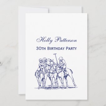 Vintage Stylized Polo Match Drawing #1 Blue Invitation | Zazzle