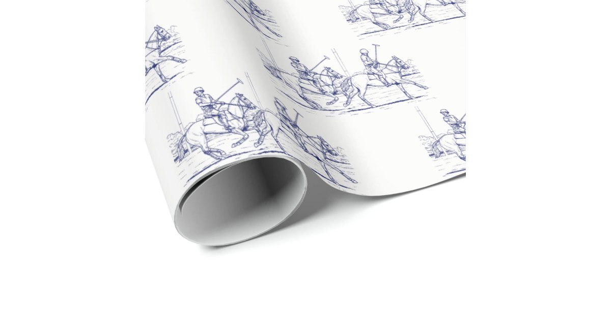 Vintage Stylized Polo Match Drawing #2 Blue Wrapping Paper | Zazzle