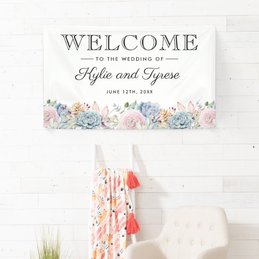 Vintage Succulent Floral Watercolor Wedding Banner | Zazzle