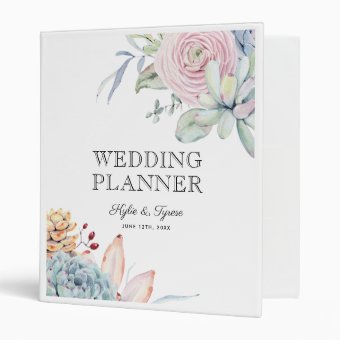 Vintage Succulent Floral Wedding Planner 3 Ring Binder | Zazzle