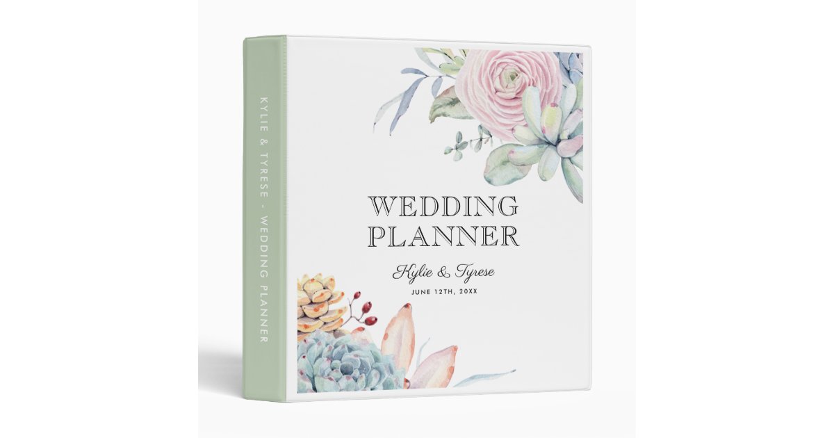 Vintage Succulent Floral Wedding Planner 3 Ring Binder | Zazzle