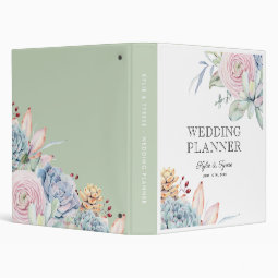 Vintage Succulent Floral Wedding Planner 3 Ring Binder | Zazzle