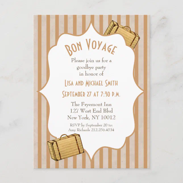 Vintage Suitcase Bon Voyage Goodbye Party Invite | Zazzle