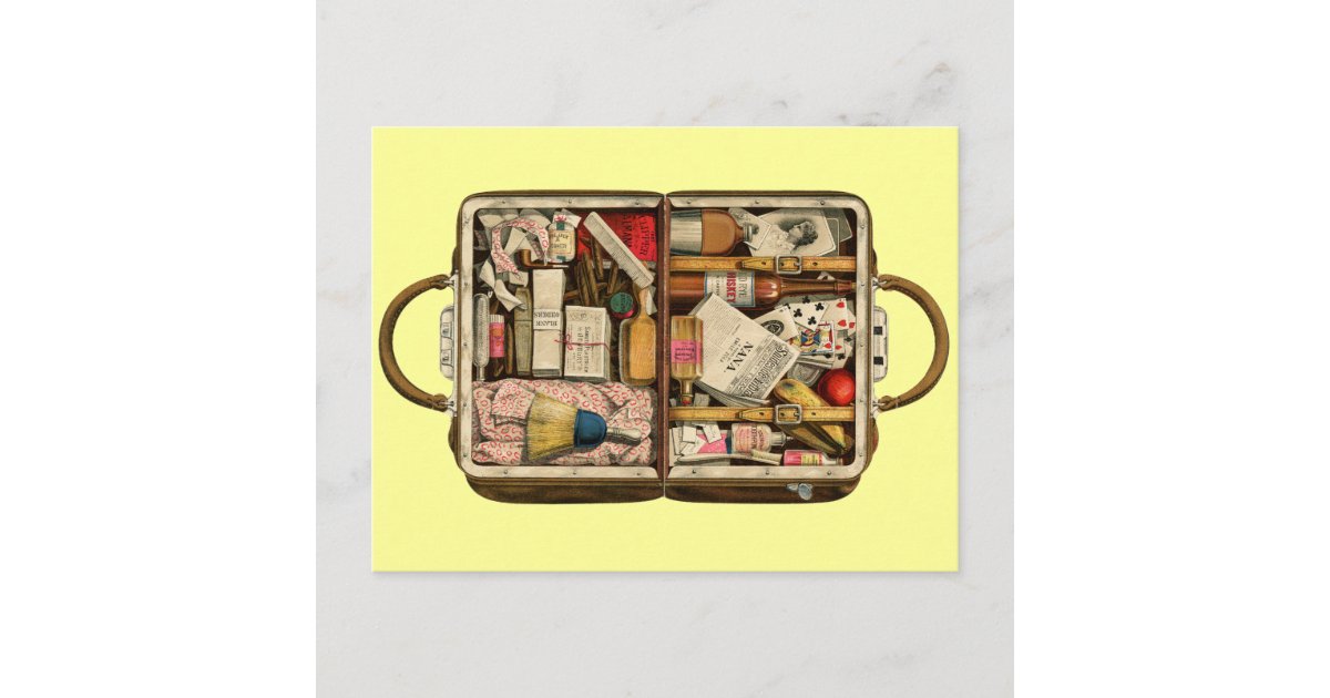 Vintage Suitcase Postcard | Zazzle