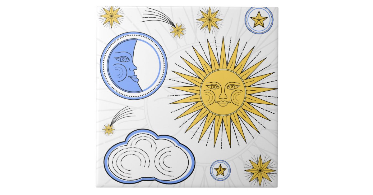 Vintage Sun and Moon Ceramic Tile | Zazzle