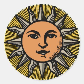 Vintage sun face classic round sticker | Zazzle
