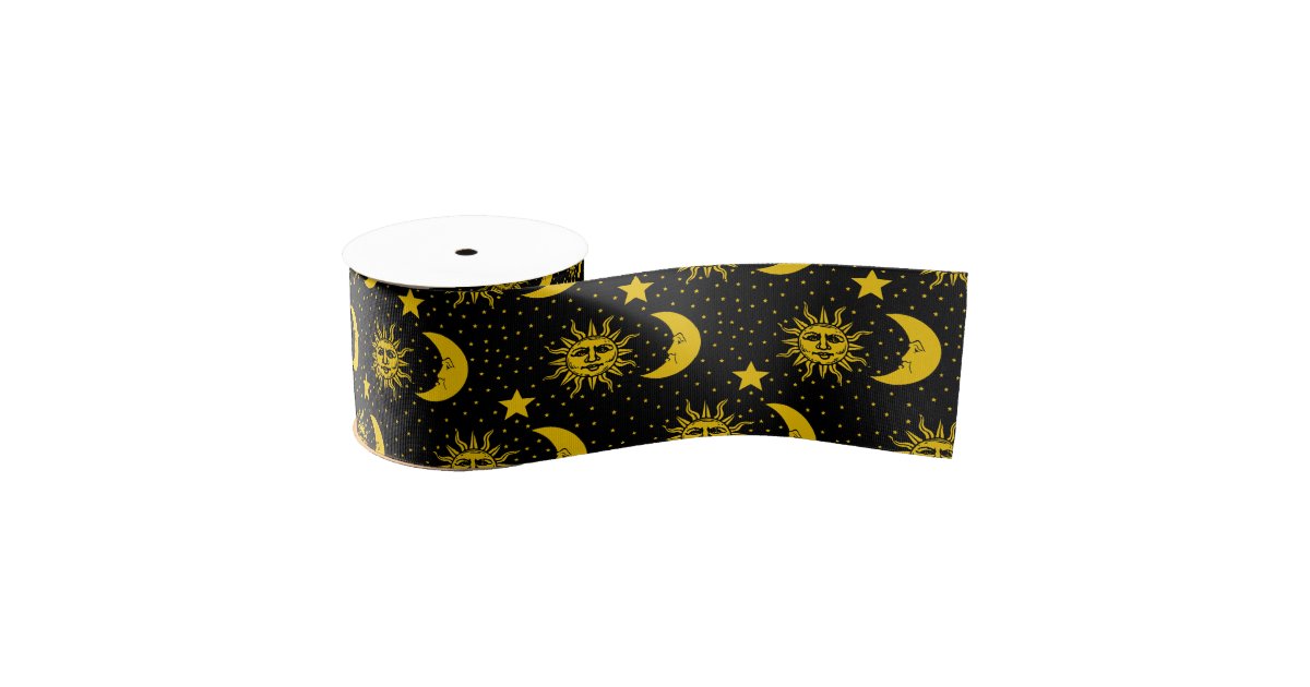 Vintage Sun Moon Stars Pattern Grosgrain Ribbon | Zazzle
