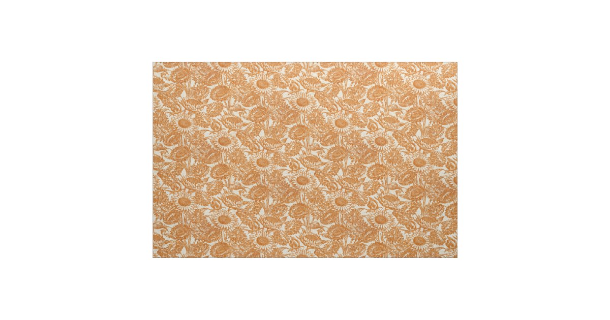 Vintage Sunflower Antique Toile Burnt Orange Fabric | Zazzle