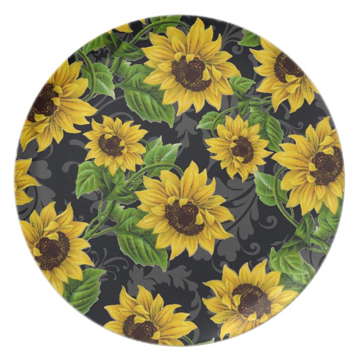 Vintage sunflower pattern melamine plate | Zazzle.com