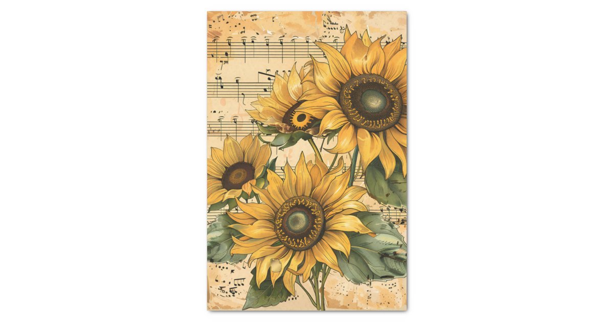 Vintage sunflowers and music sheet floral | Zazzle