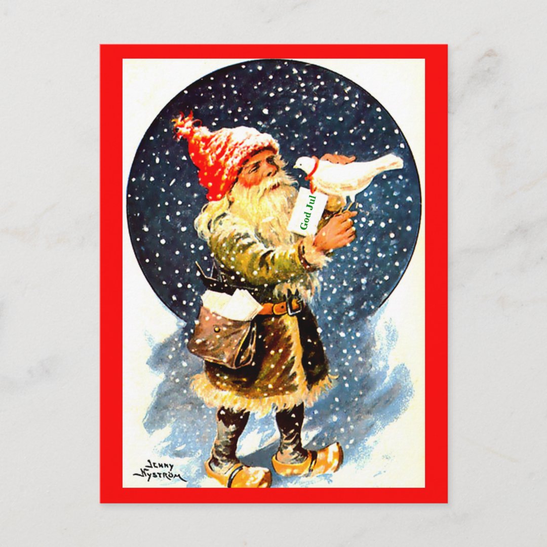 Vintage Swedish Tomte Christmas Gnome Postcard | Zazzle