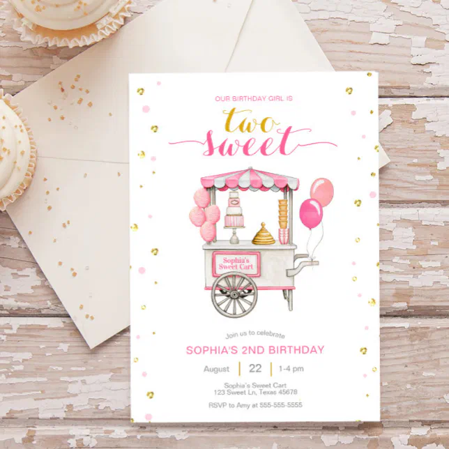 Vintage sweet treat cart 2nd birthday party invitation | Zazzle