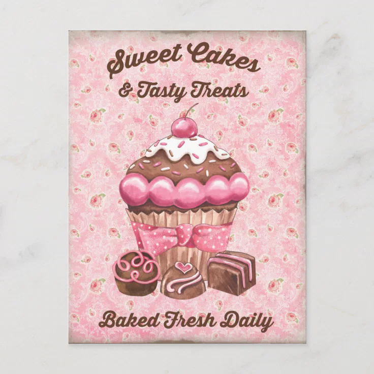 Vintage sweets cute candy cupcake postcard | Zazzle