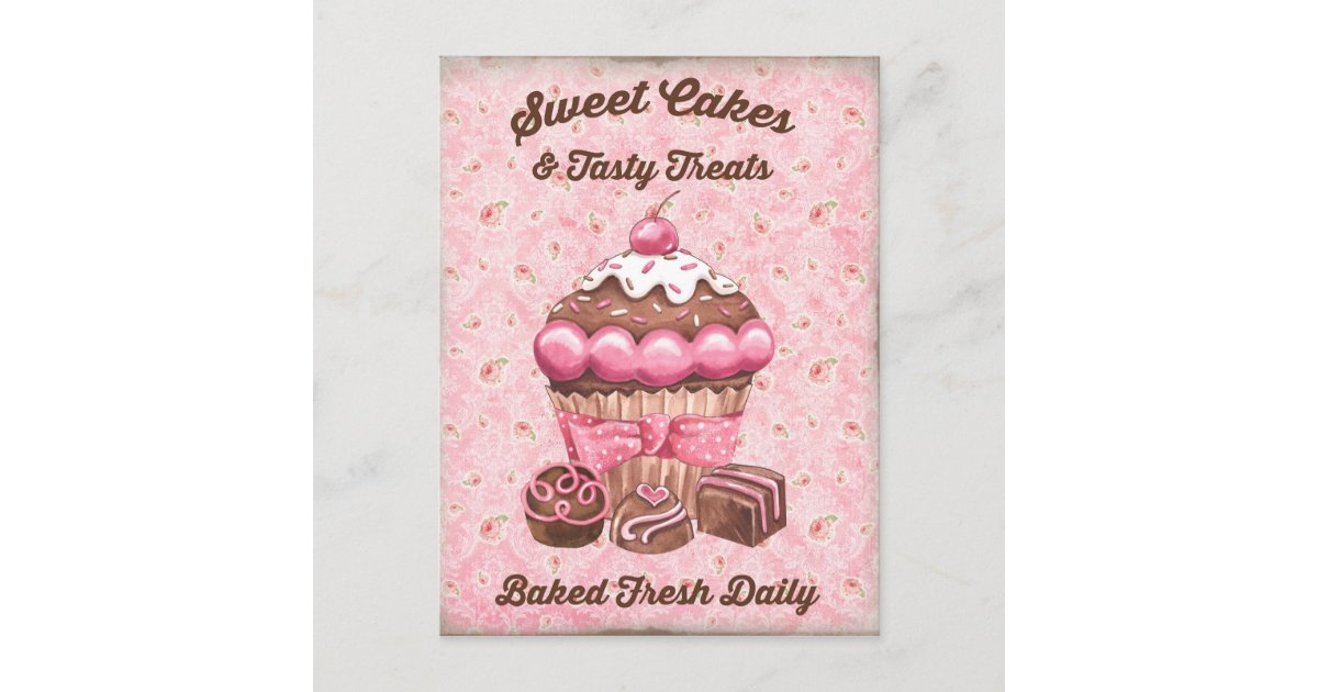 Vintage sweets cute candy cupcake postcard | Zazzle