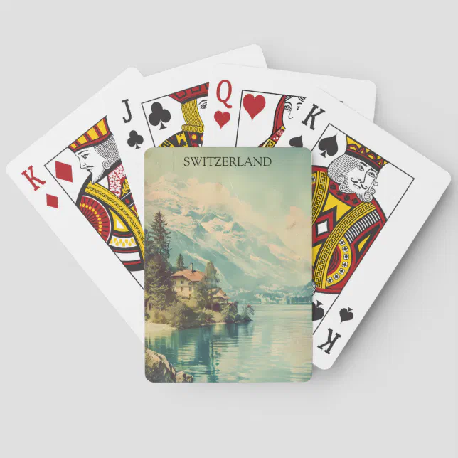 Vintage Switzerland Swiss Alps Mountain view Poker Cards | Zazzle