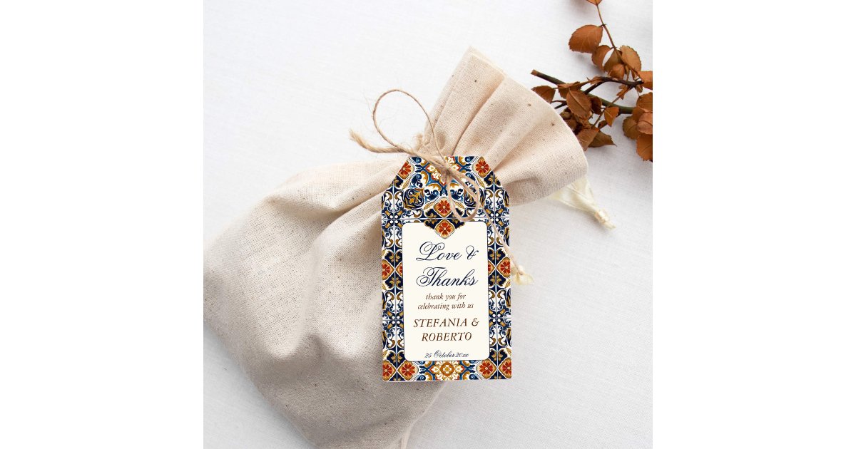 Vintage Talavera Azulejo blue tiles wedding favors Gift Tags | Zazzle