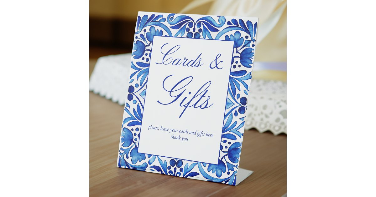 Vintage Talavera Azulejo blue tiles wedding gifts Pedestal Sign | Zazzle
