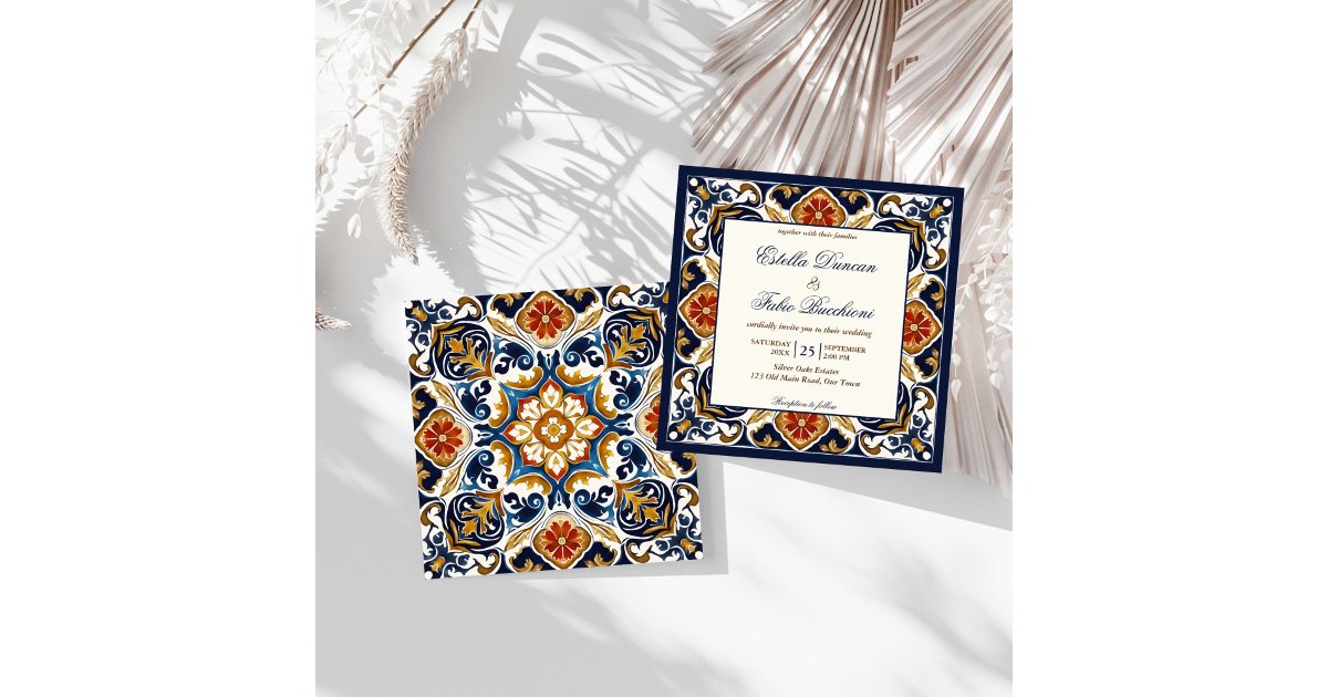 Vintage Talavera Azulejo blue tiles wedding Invitation | Zazzle