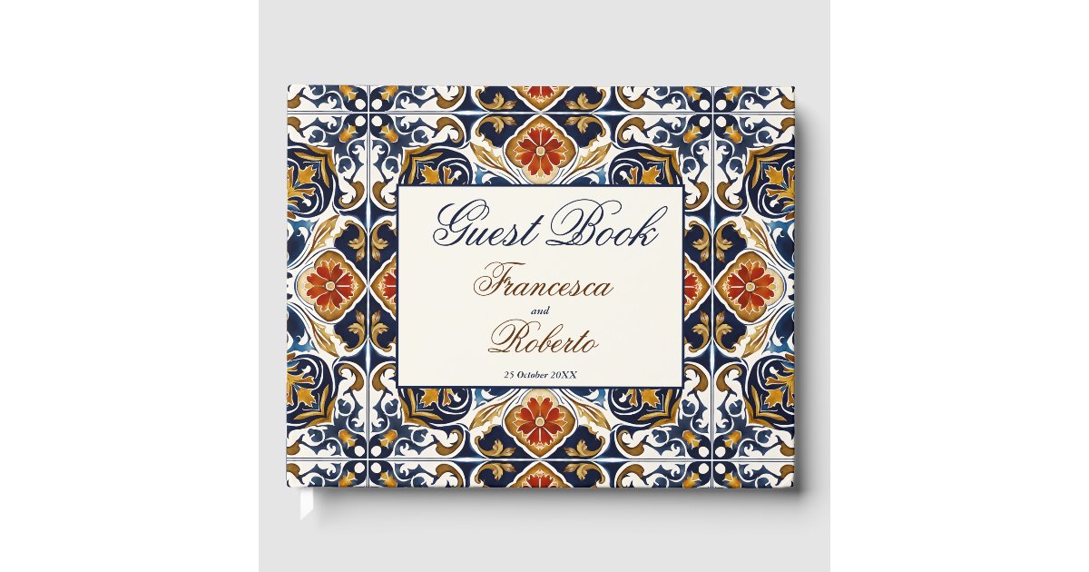 Vintage Talavera Azulejo Mexican wedding gifts Guest Book | Zazzle