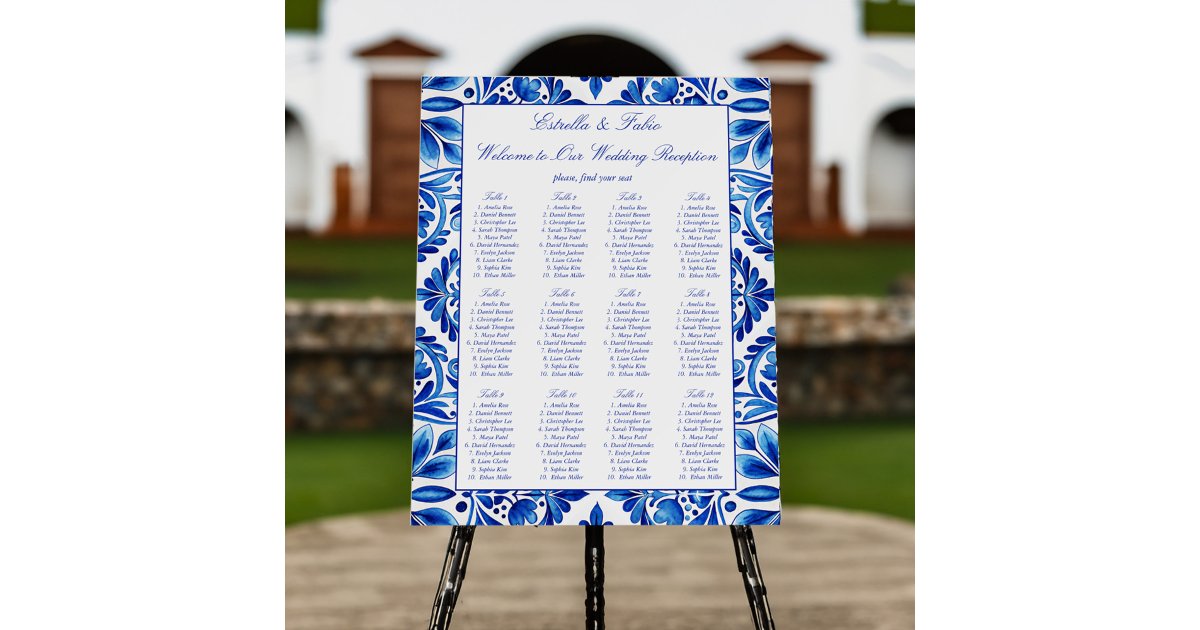 Vintage Talavera blue tiles wedding seating plan Foam Board | Zazzle