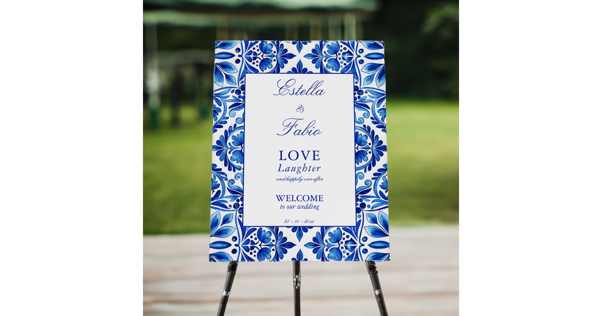 Vintage Talavera blue tiles wedding welcome sign | Zazzle