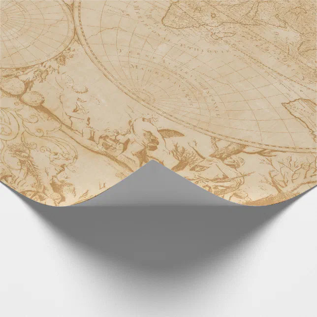 Vintage Tan World Map Wrapping Paper | Zazzle