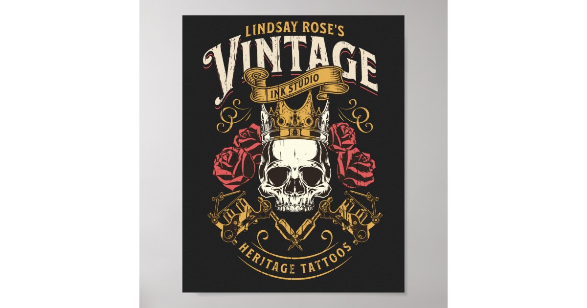 Vintage tattoo studio retro style distressed T-Shi Poster | Zazzle