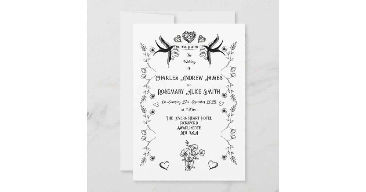 Vintage Tattoo Style Wedding Invitation | Zazzle