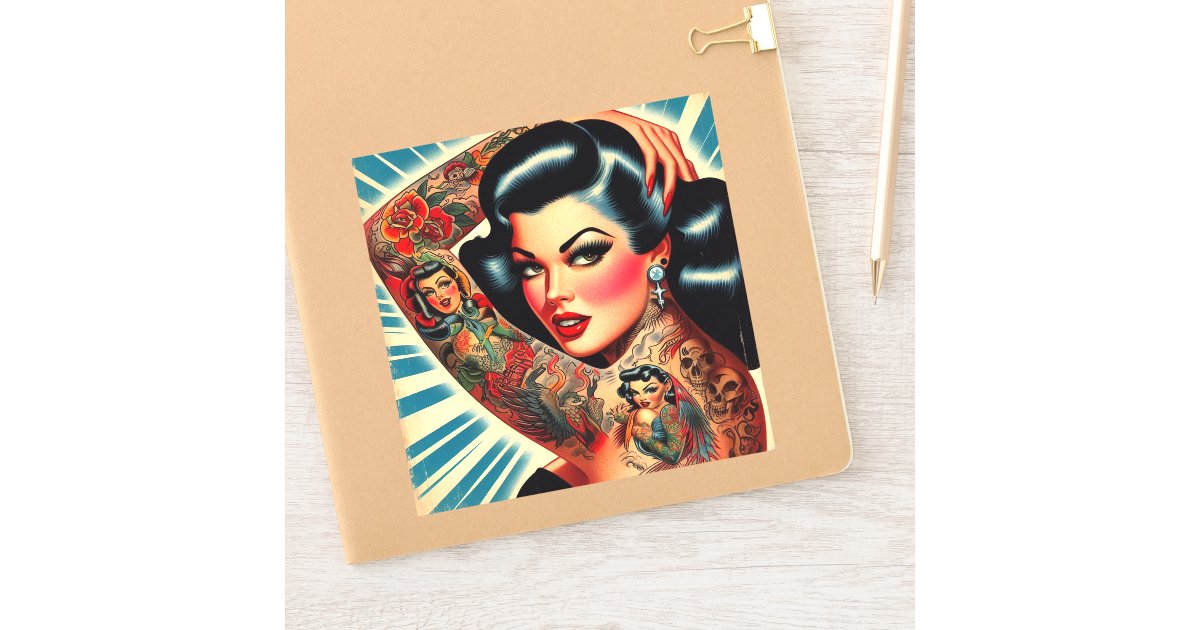 Vintage Tattooed Pin-up Sticker | Zazzle