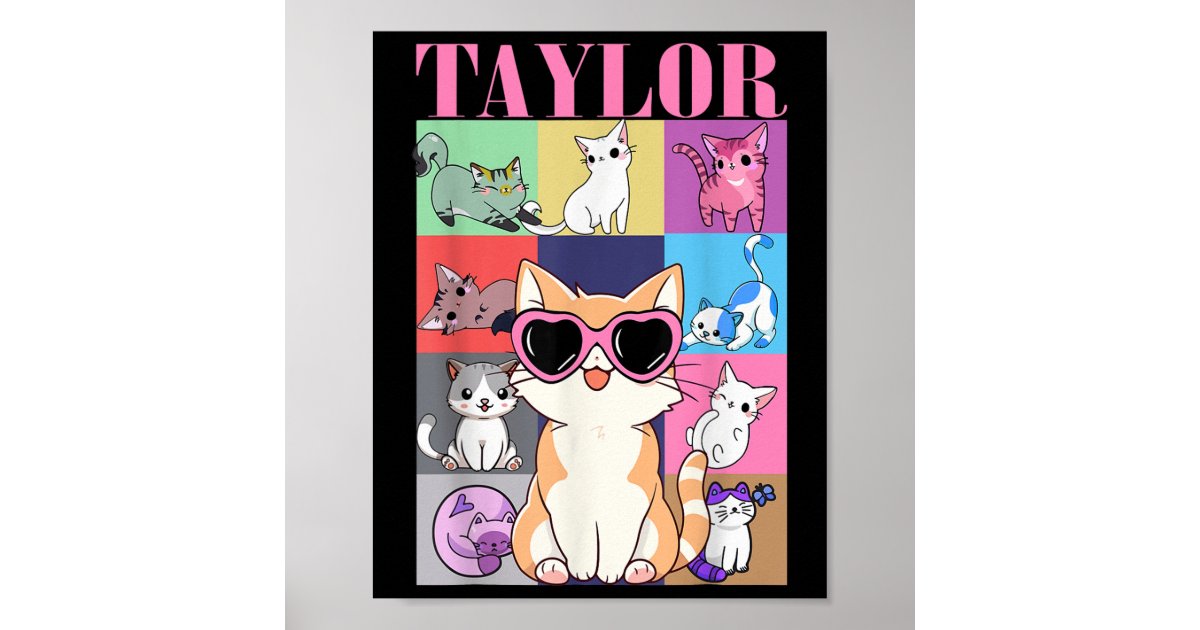 Vintage Taylor First Name Personalized Cat Birthda Poster | Zazzle