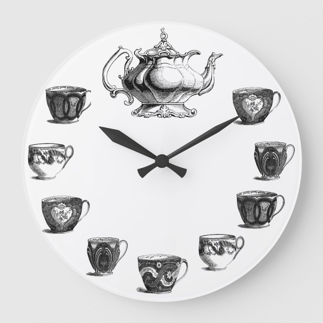 vintage tea clock white background | Zazzle