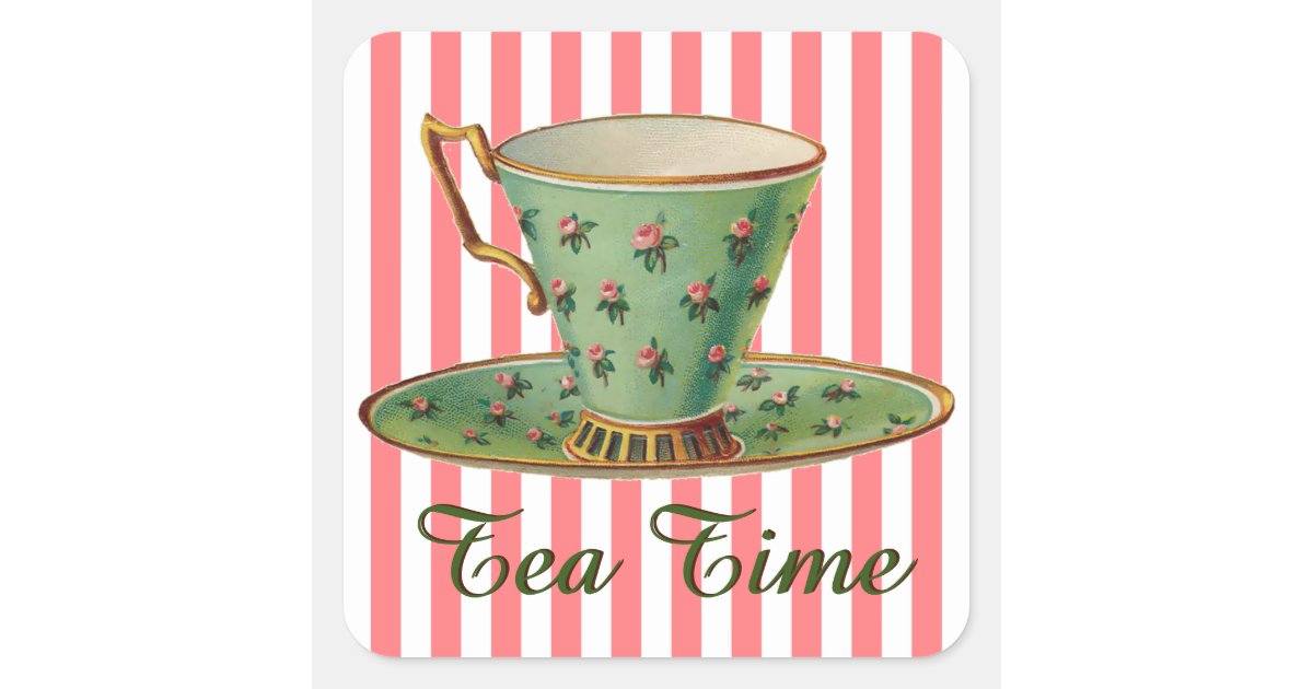 Vintage Tea Cup Square Sticker | Zazzle
