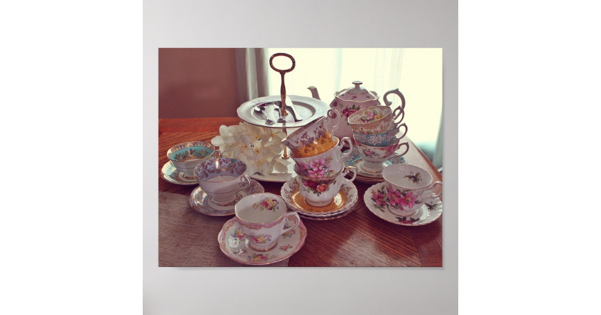 Vintage Tea Cups Poster | Zazzle