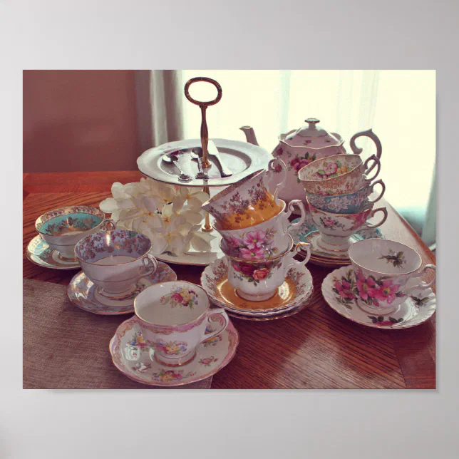 Vintage Tea Cups Poster | Zazzle
