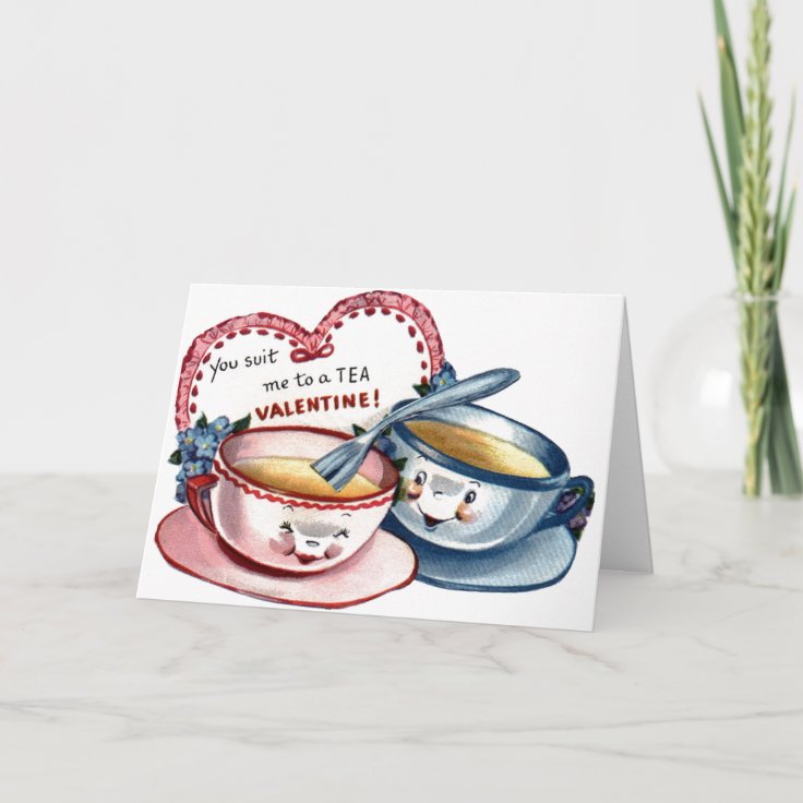 Vintage Tea Cups Valentine's Day Card | Zazzle