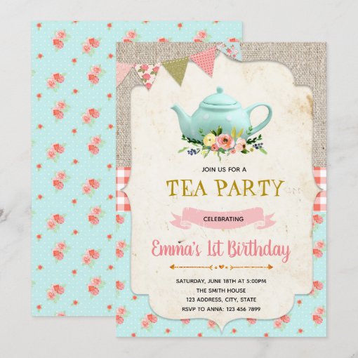 Vintage tea party birthday invitation | Zazzle