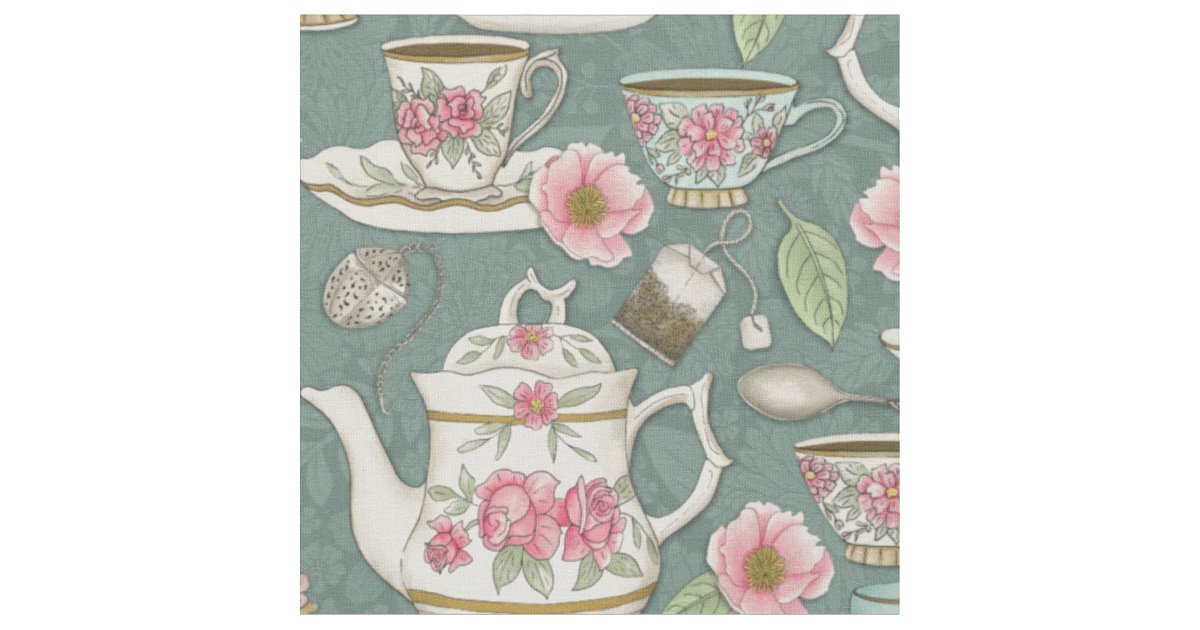 Vintage Tea Party Fabric | Zazzle