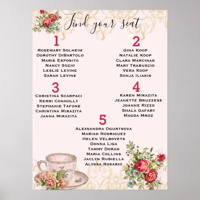 Vintage Tea Party Seating Chart | Zazzle