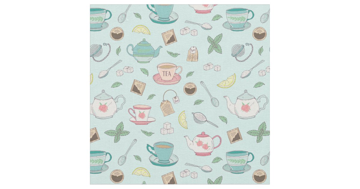 Vintage Tea Party Tea Cups and Teapots Pattern Fabric | Zazzle