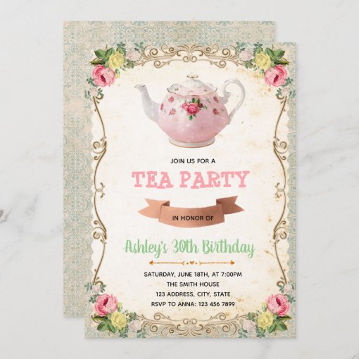 Vintage tea party theme invitation | Zazzle