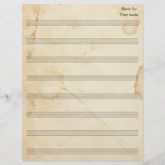 Vintage Tea Stained Sheet Music 8 Stave | Zazzle