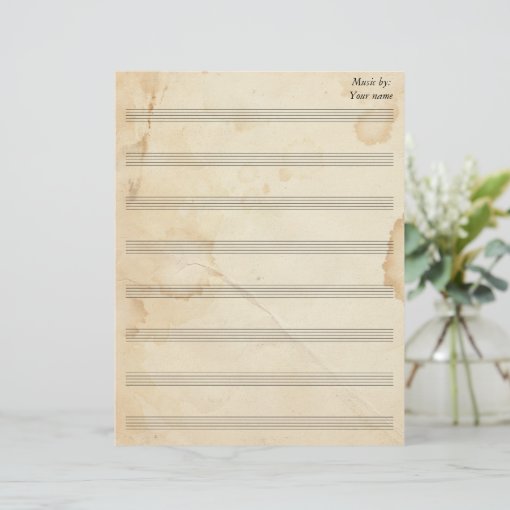 Vintage Tea Stained Sheet Music 8 Stave | Zazzle