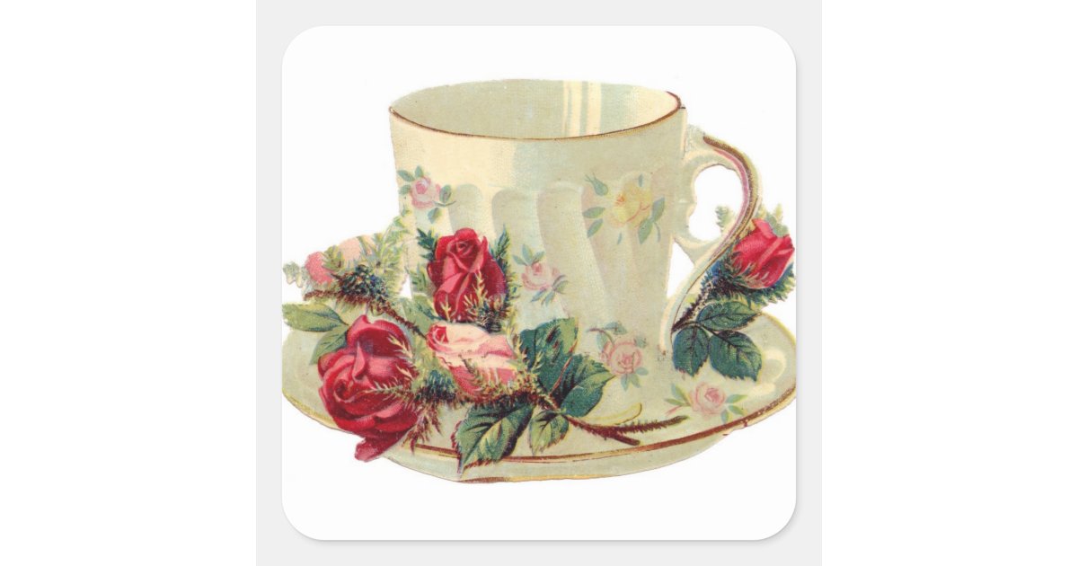Vintage Teacup and Roses Sticker | Zazzle