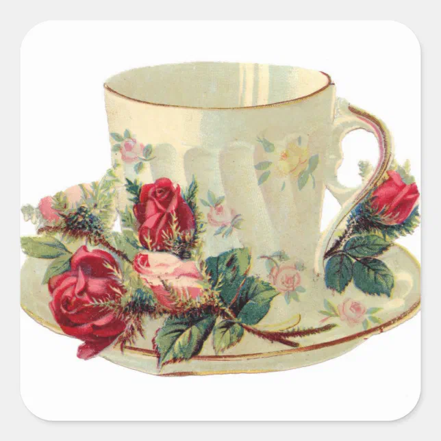 Vintage Teacup and Roses Sticker | Zazzle