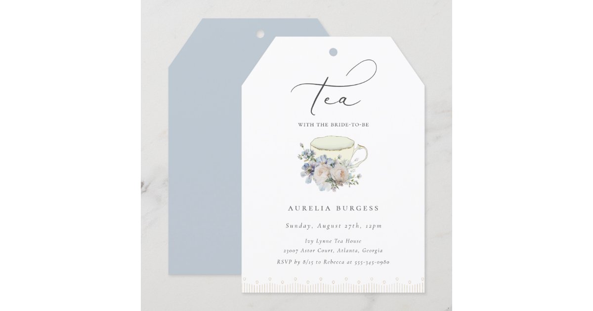 Vintage Teacup Dusty Blue Floral Tea Party Invitation | Zazzle
