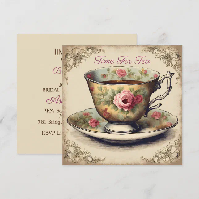 Vintage TeaCup Floral Bridal Shower Tea Party Invitation | Zazzle