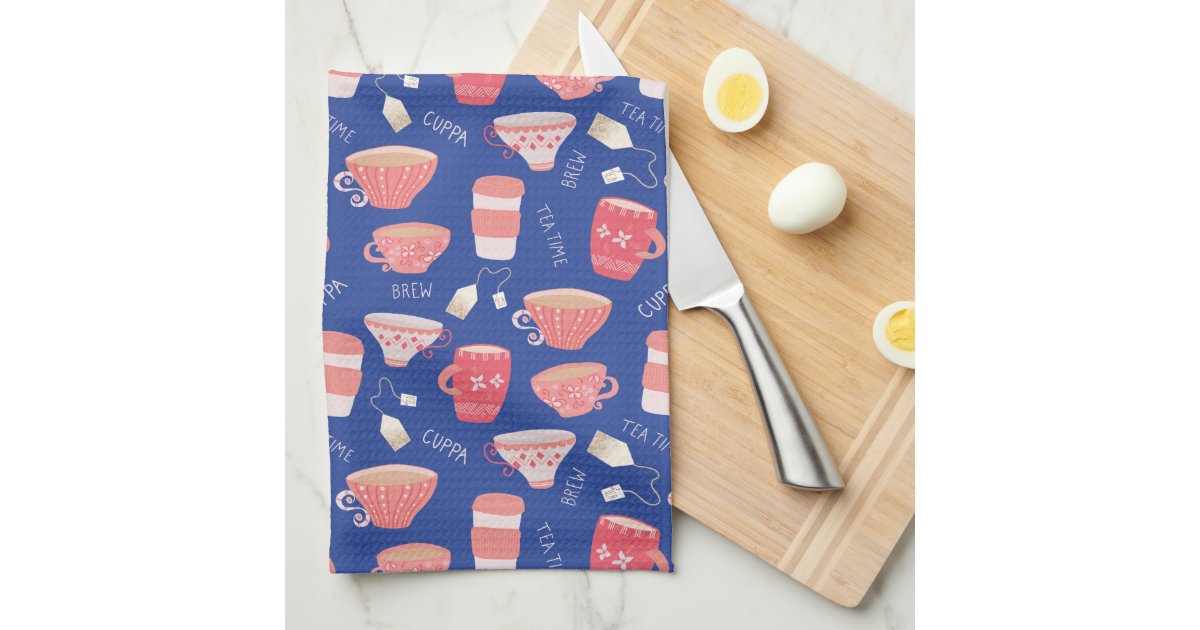 Vintage Teacup Tea Pot pattern Kitchen Towel | Zazzle