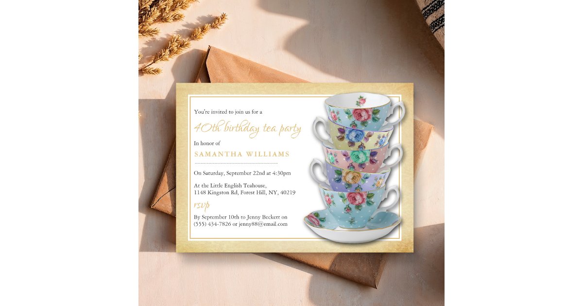 Vintage Teacups Birthday Tea Party Invitation | Zazzle