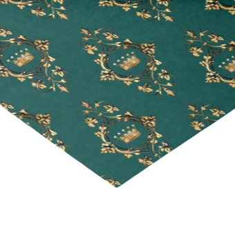 Vintage Teal and Gold Heraldic Princess Pattern Tissue Paper | Zazzle